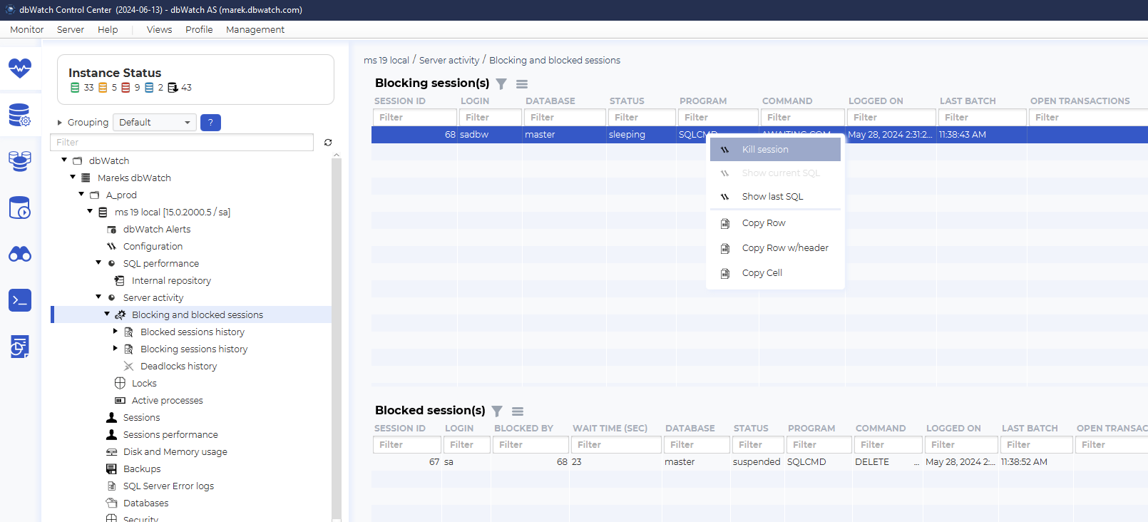Monitor and Manage Database Locks - dbWatch